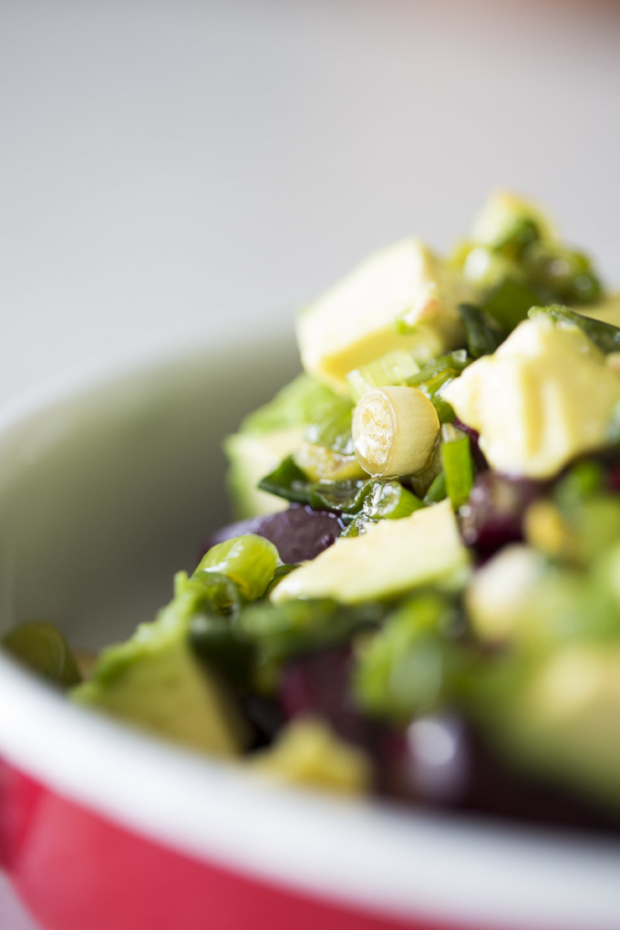 Aderezo de cebollín con betabel y aguacate - Piloncillo&Vainilla