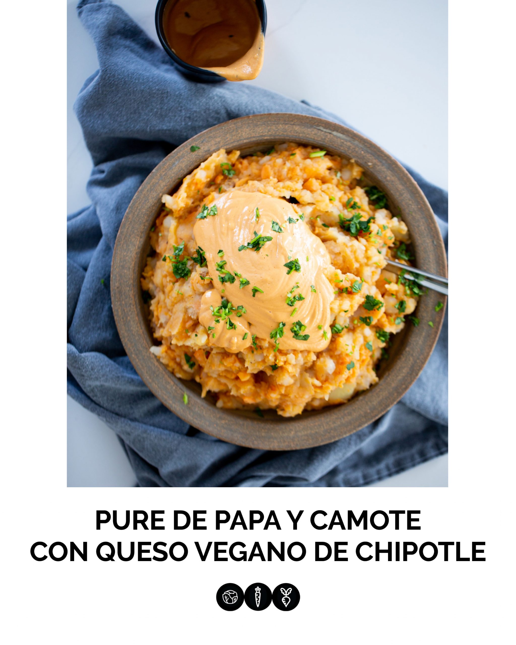 Puré de papa y camote con queso vegano de chipotle